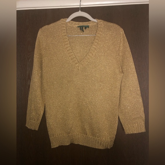 Lauren Ralph Lauren | Sweaters | Lauren Ralph Lauren Shiny Gold Vneck ...
